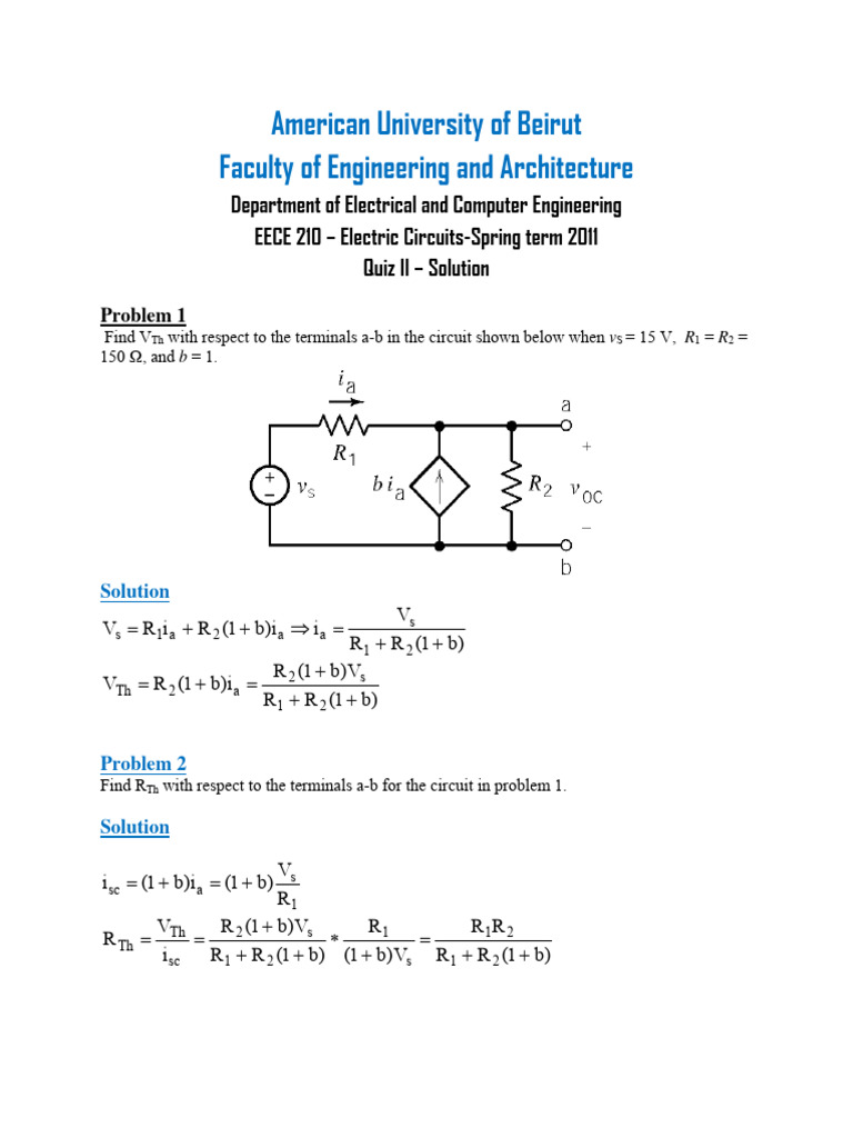 Electric Circuits Quiz II Solutions | PDF | Electrical Network | Voltage