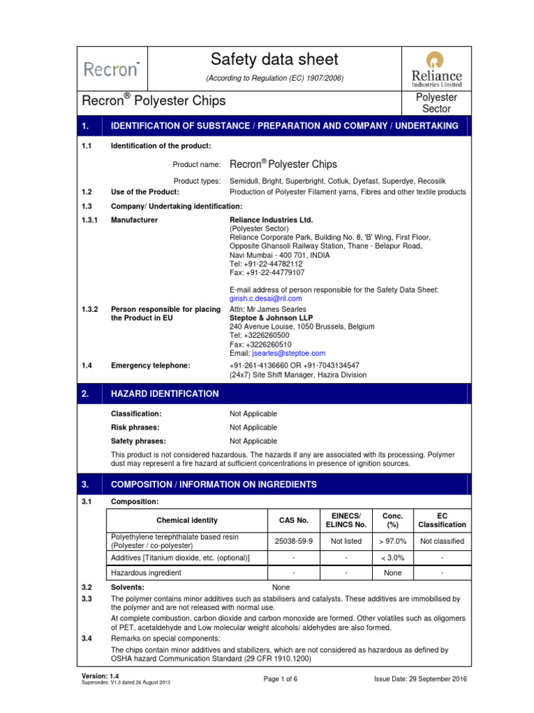 Polyester Chips | PDF | Toxicity | Polyester