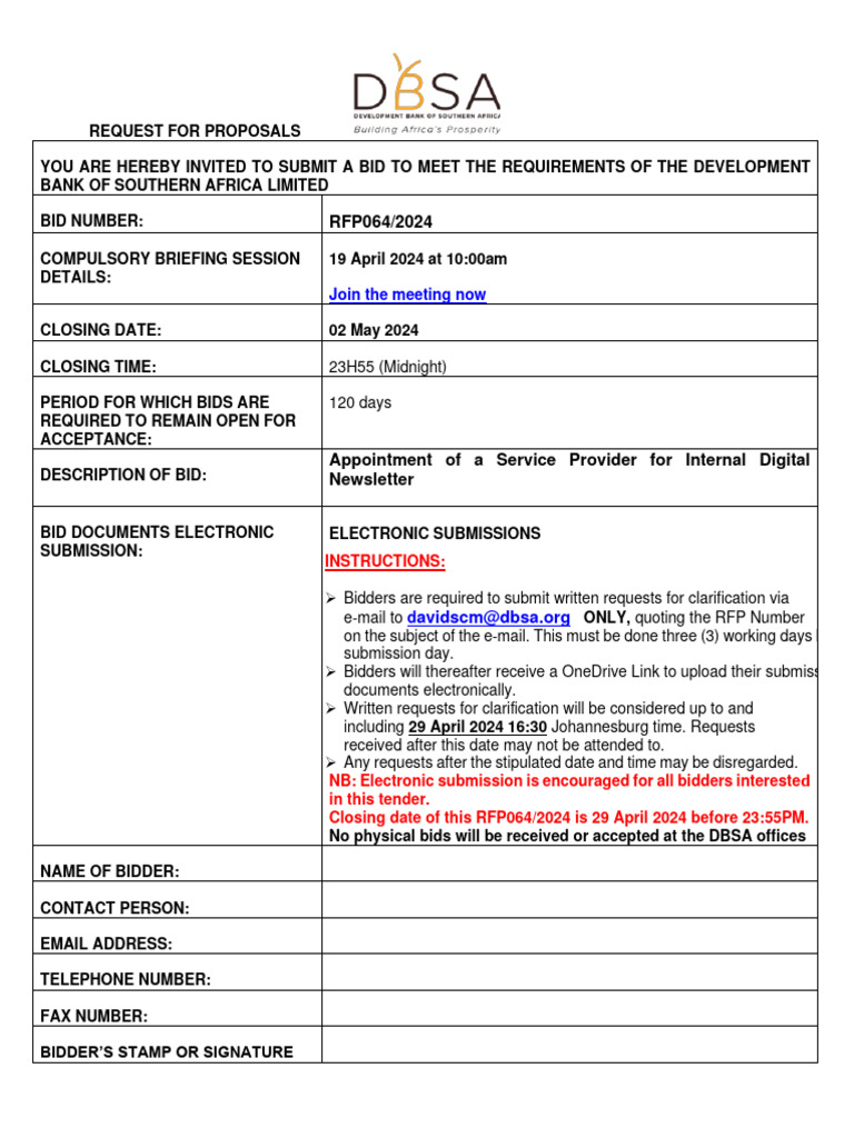 DBSA RFP064/2024: Digital Newsletter Bid | PDF | Request For Proposal ...