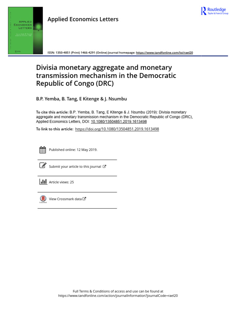 Divisia Monetary Aggregate in DRC Analysis | PDF | Inflation | Money