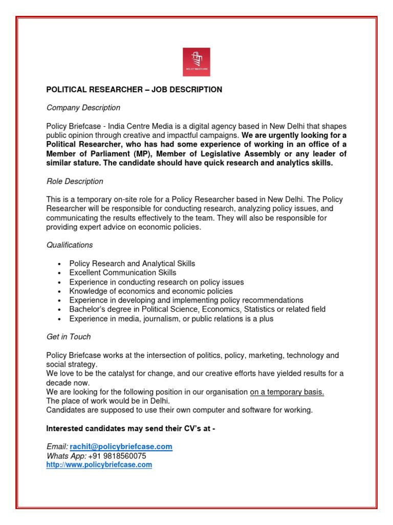 Political Researcher - JD | PDF | Career & Growth
