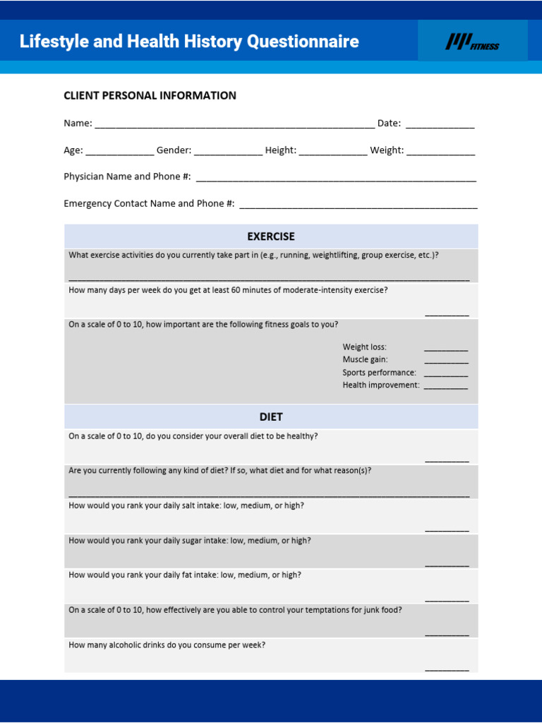 Cleient Ques Assesment PPF | PDF | Dieting | Chronic Condition