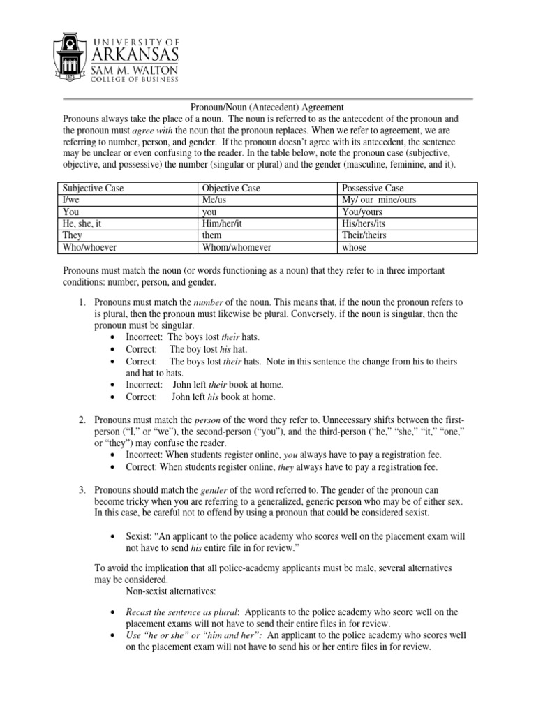 Pronoun Noun Agreement L | PDF | Grammatical Gender | Pronoun