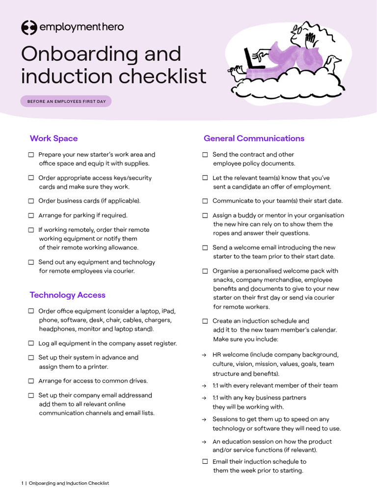 Onboarding Checklist Template Employment Hero | Download Free PDF ...
