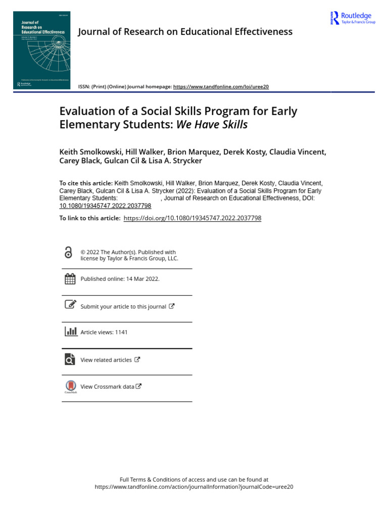 Evaluation of A Social Skills Program For Early Elementary Students We Have Skills | PDF ...