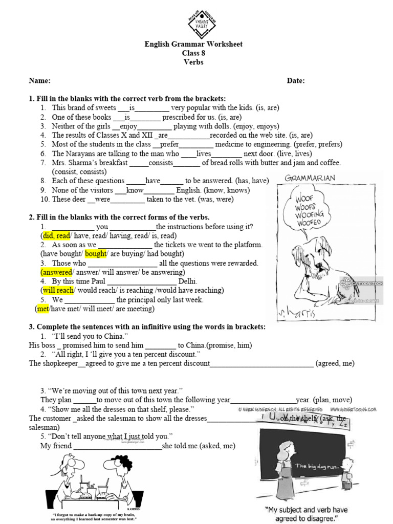 Verbs Class 8 | PDF | Language Mechanics | Linguistic Morphology