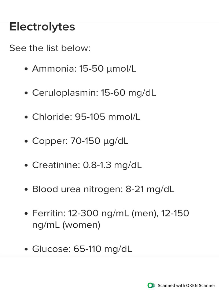 Normal Ranges of Tests | PDF