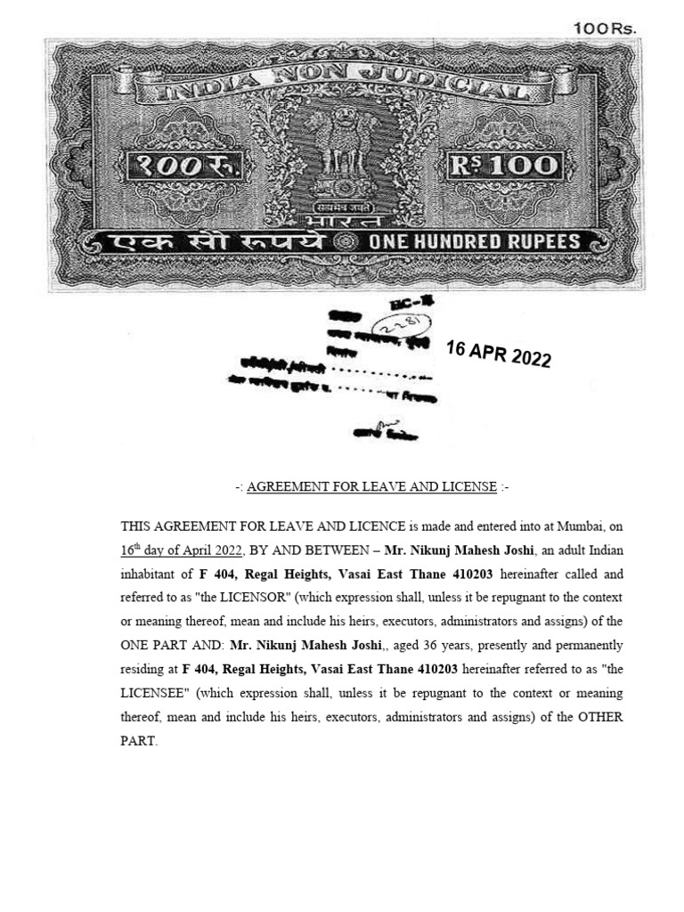 2020-21 Leave and Licence Agreement - Nikunj | PDF | License | Landlord