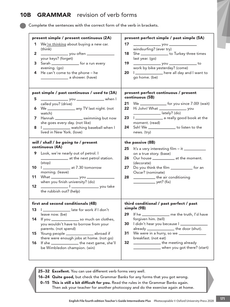 EnglishFile4e Intermediate Plus TG PCM Grammar 10B | PDF