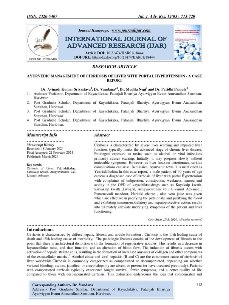 AYURVEDIC MANAGEMENT OF CIRRHOSIS OF LIVER WITH PORTAL HYPERTENSION - A ... AYURVEDIC MANAGEMENT OF CIRRHOSIS OF LIVER WITH PORTAL HYPERTENSION - A ...
