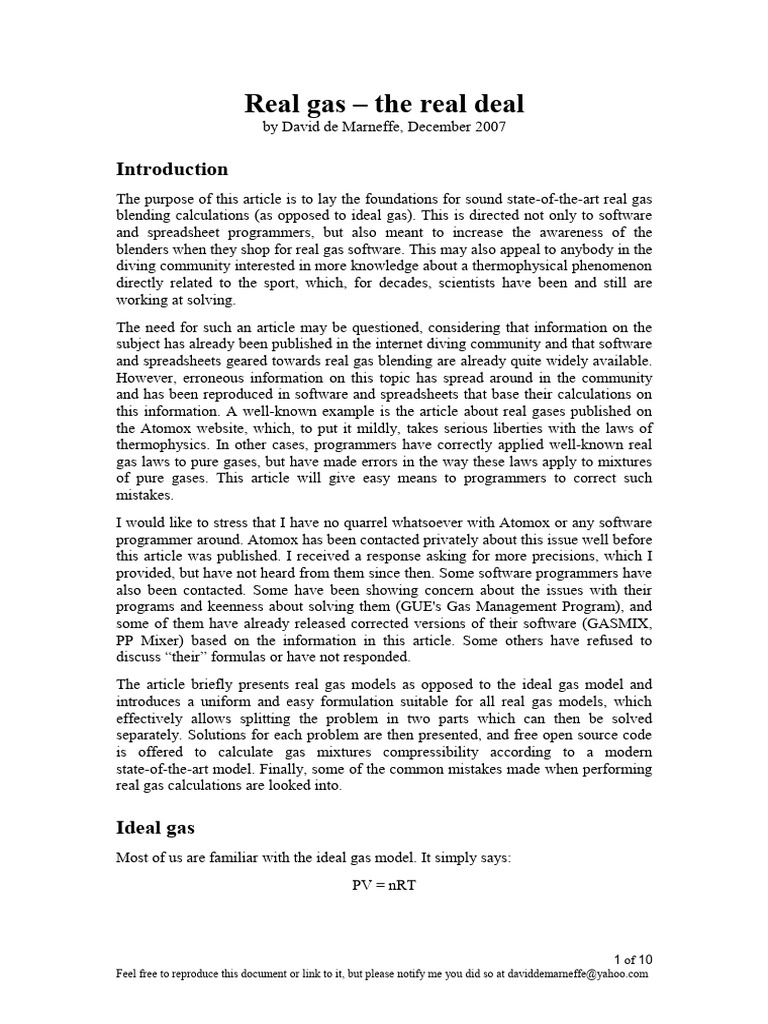 Real Gas - The Real Deal | PDF | Gases | Pressure