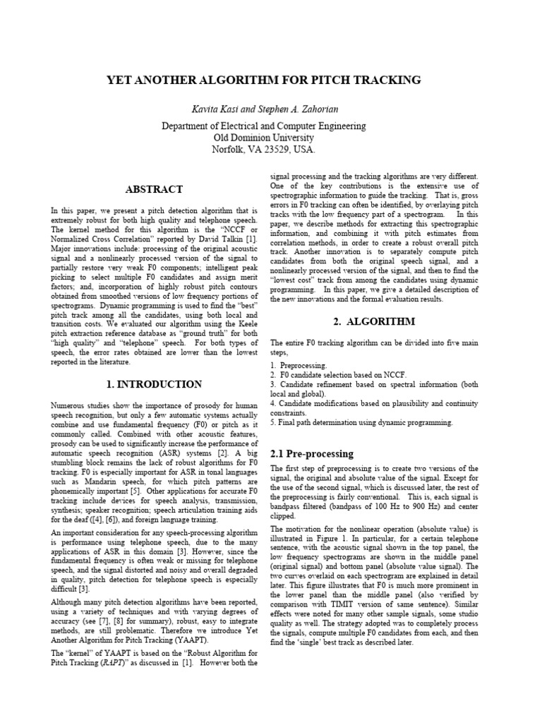 YET ANOTHER ALGORITHM FOR PITCH TRACKING | PDF | Speech Recognition | Matrix (Mathematics)