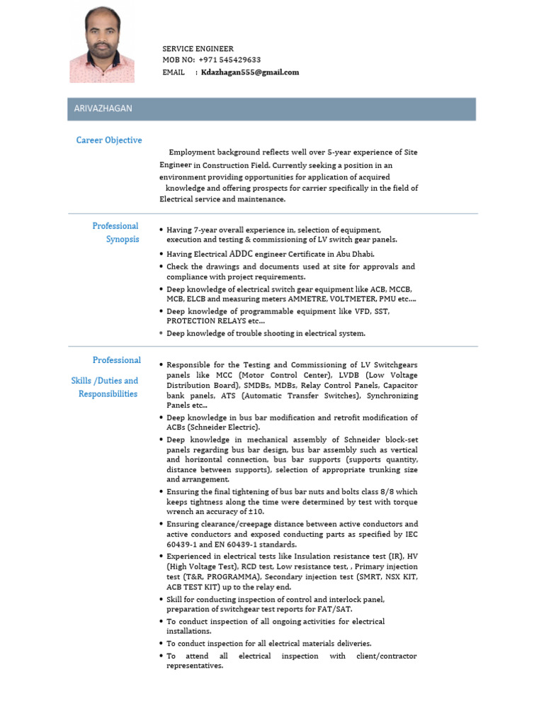 ARIVU QAQC ENG Curriculum vitae | PDF | Relay | Electrical Components
