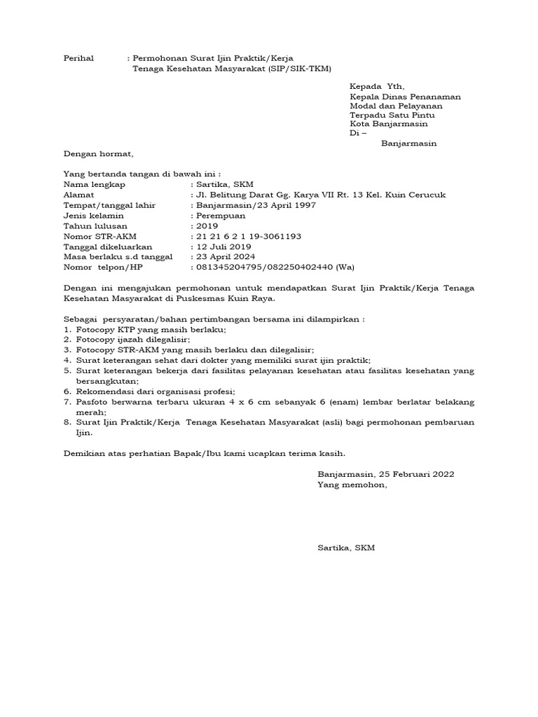 Formulir Permohonan Perijinan SKM Tika | PDF