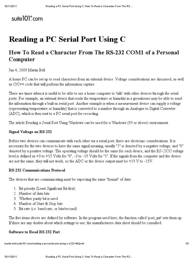 Reading A PC Serial Port Using C | PDF | Telecommunications Equipment ...