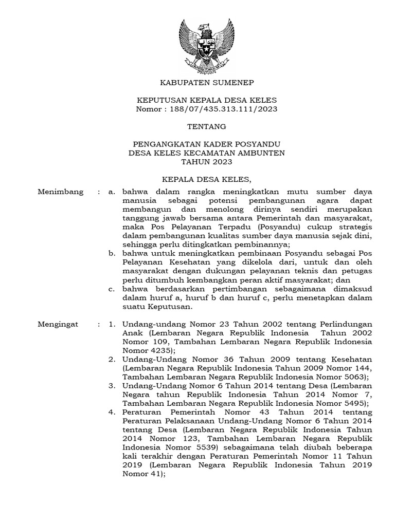 SK Kader Posyandu | PDF