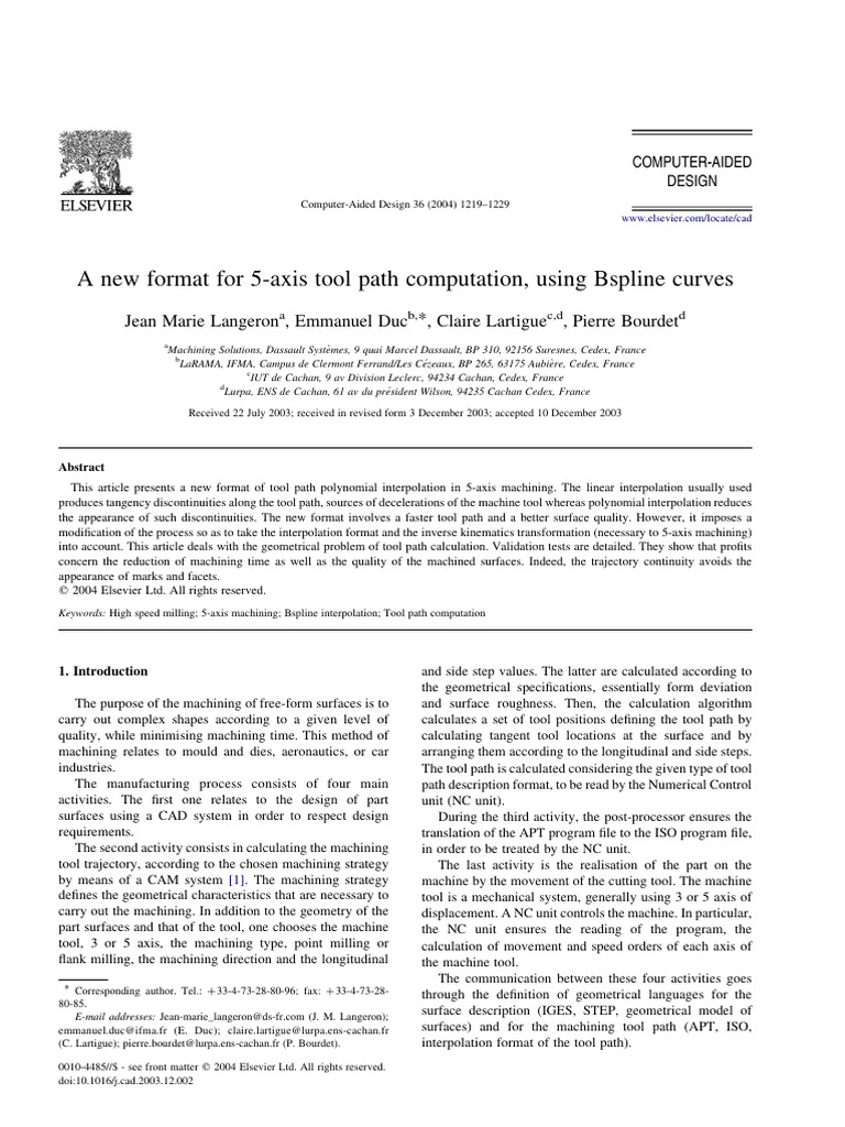 A New Format For 5 Axis Tool Path Comput | PDF | Spline (Mathematics ... A New Format For 5 Axis Tool Path Comput | PDF | Spline (Mathematics ...