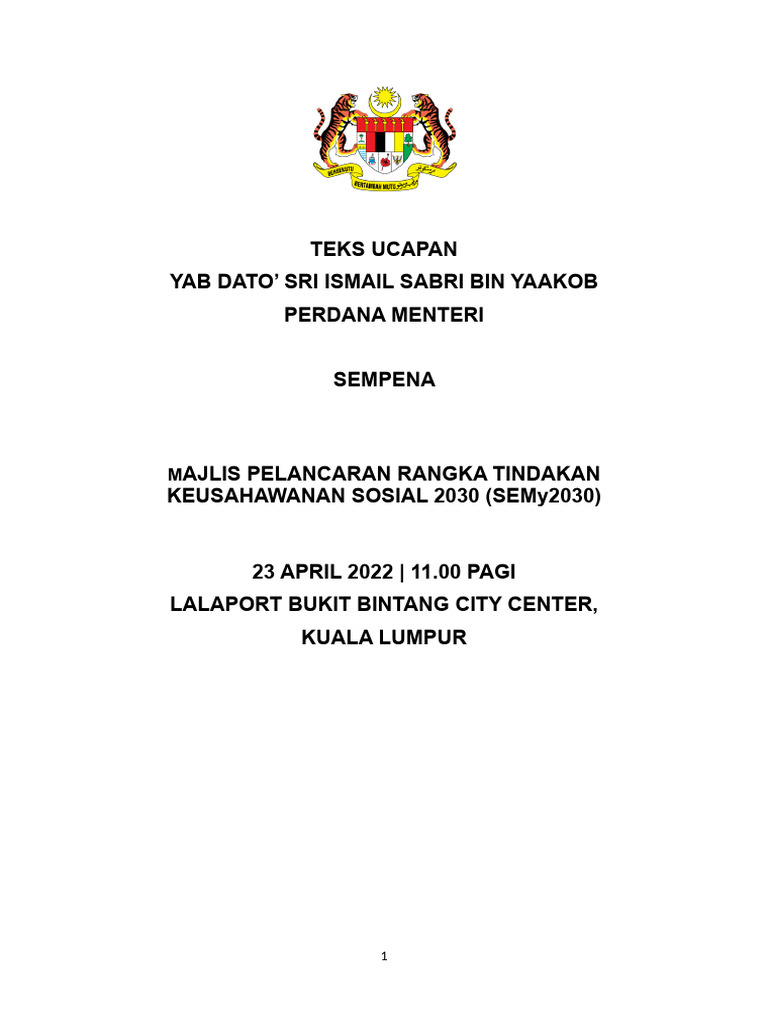 PM Speech When Launch SEMy2030 | PDF