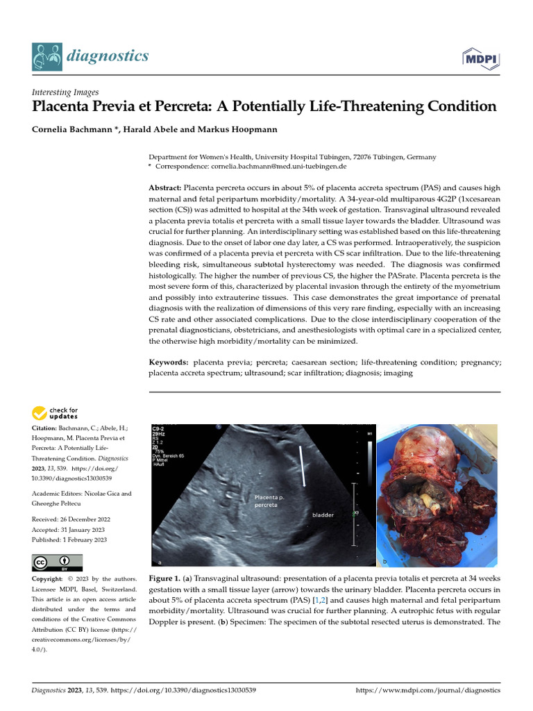 Placenta Previa Et Percreta A Potentially Life-Threatening Condition ...