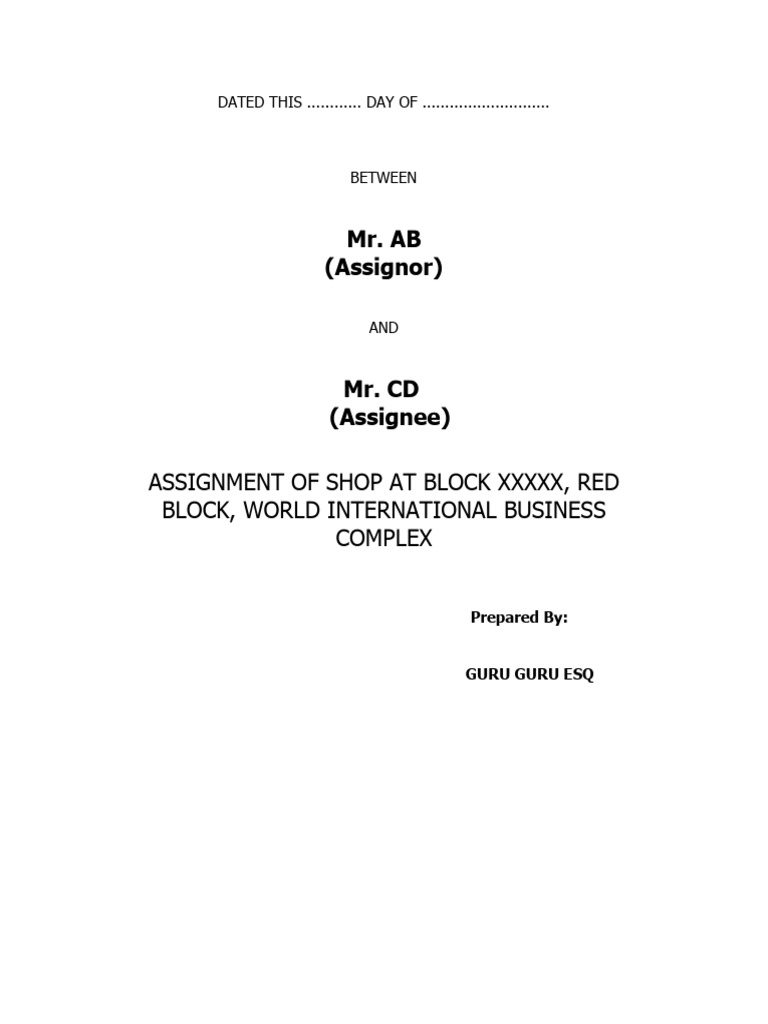Deed of Assignment 4 | PDF | Assignment (Law) | Property Law