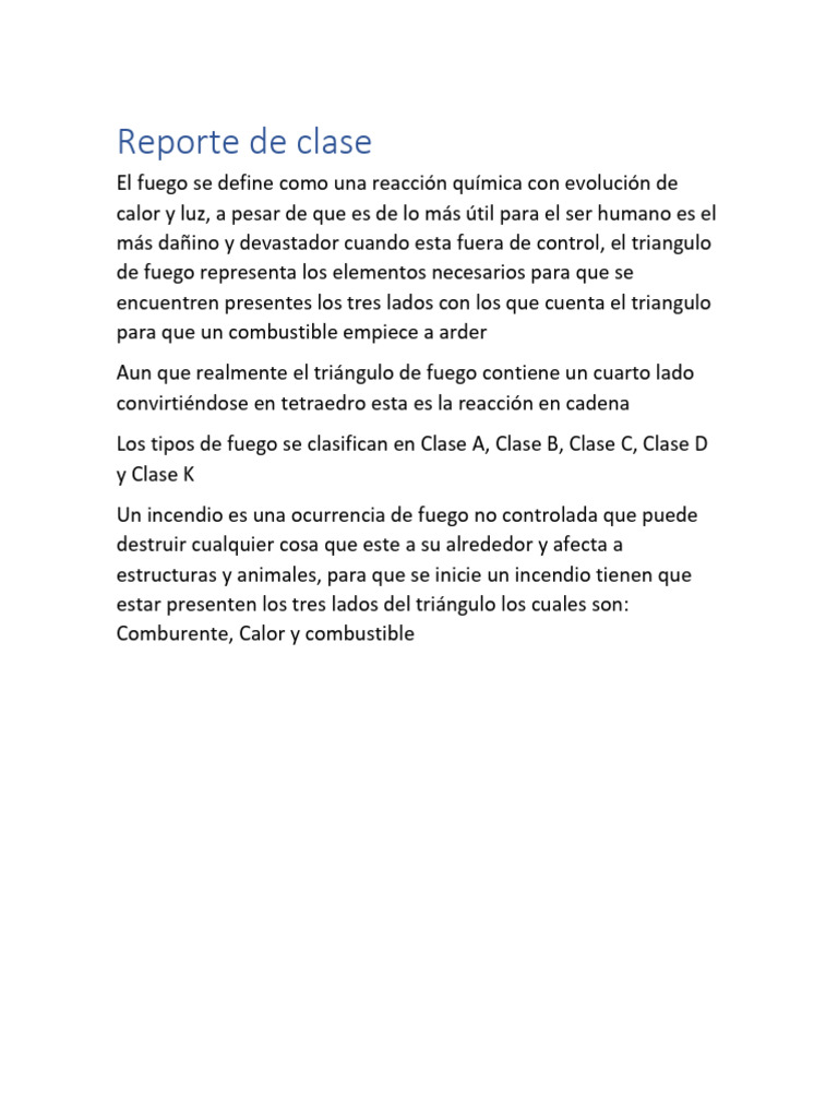 Reporte de Clase Sobre El Fuego | PDF