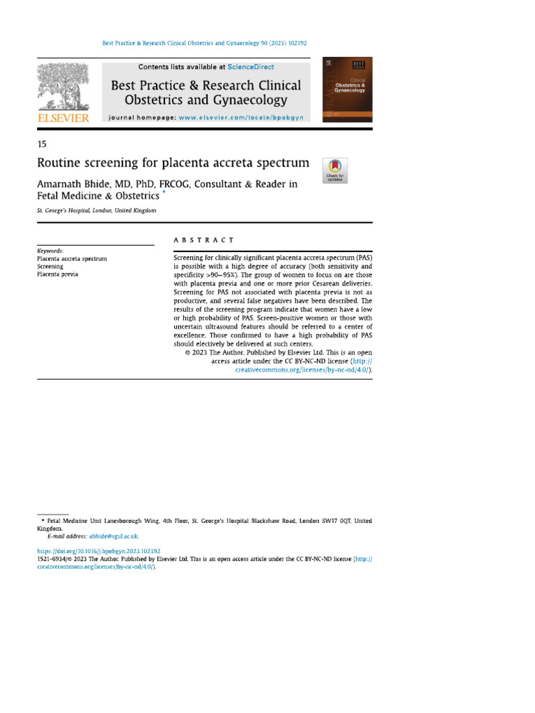 Routine Screening For Placenta Accreta Spectrum | PDF