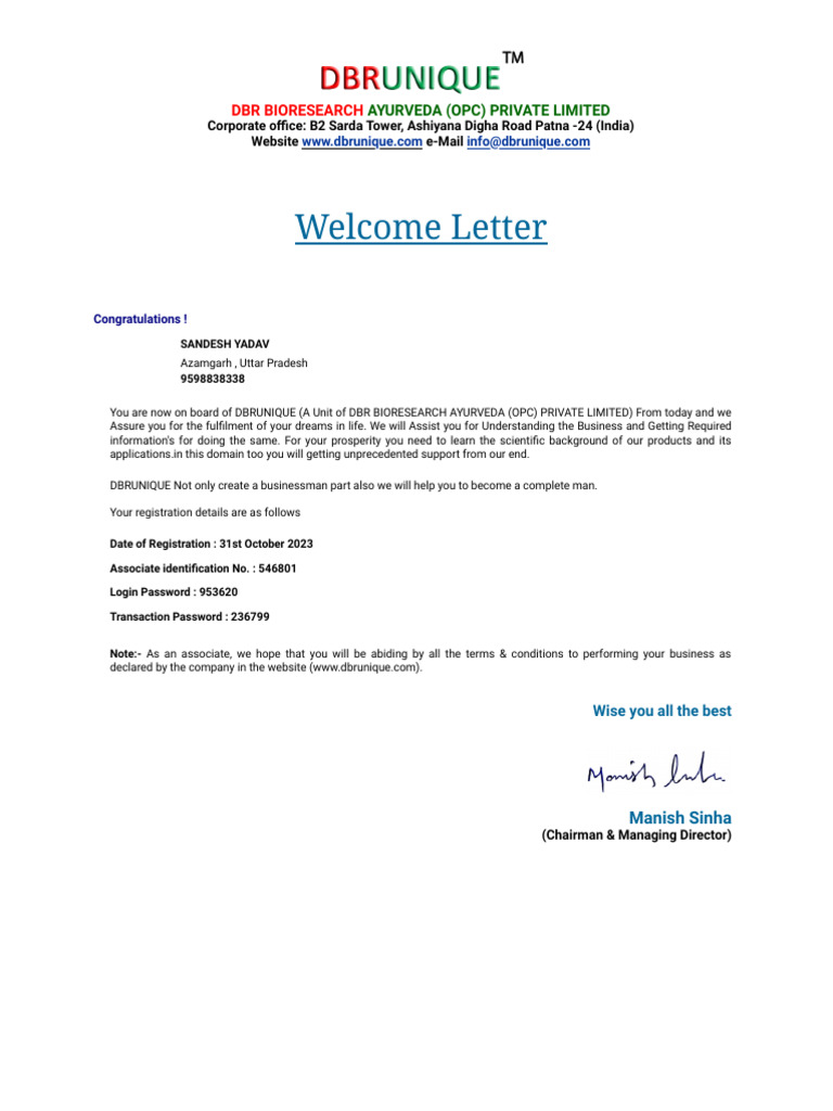Welcome Letter | PDF