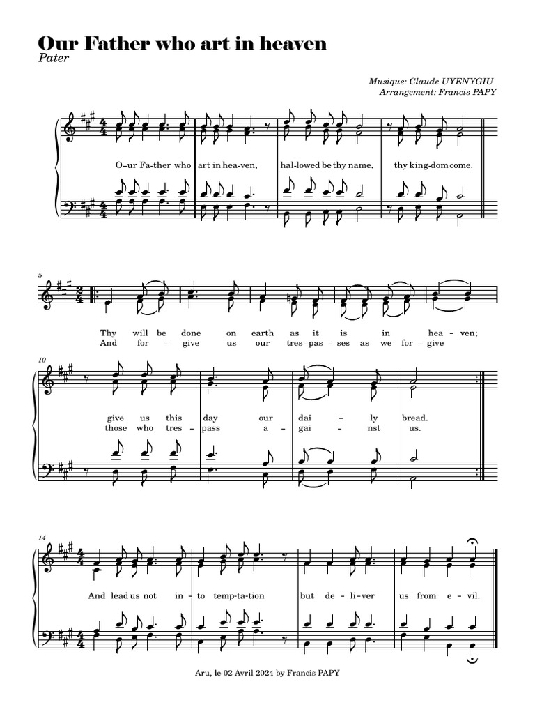Our Father Prayer Sheet Music | PDF | Lord's Prayer | Prayer