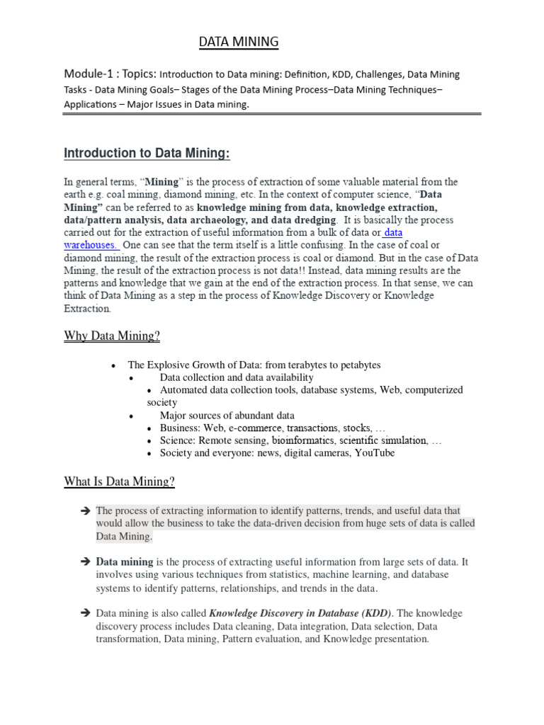 Module-1 DM | PDF | Data Mining | Data Analysis