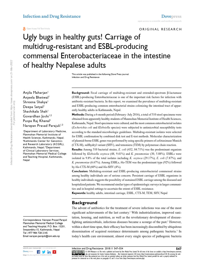 Ugly-Bugs-In-The-Healthy-Guts - Carriage-Of-Multidrug-Resis Healthy ...