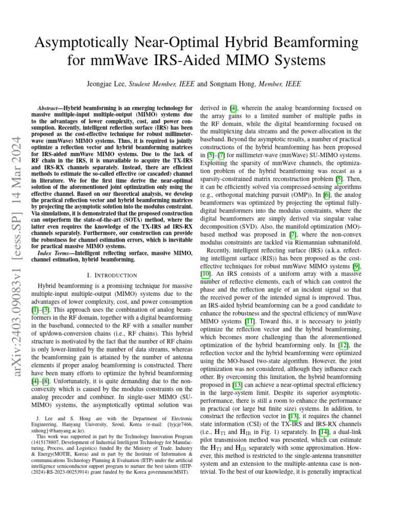 Asymptotically Near-Optimal Hybrid Beamforming For Mmwave Irs-Aided Mimo Systems | PDF | Mimo ...