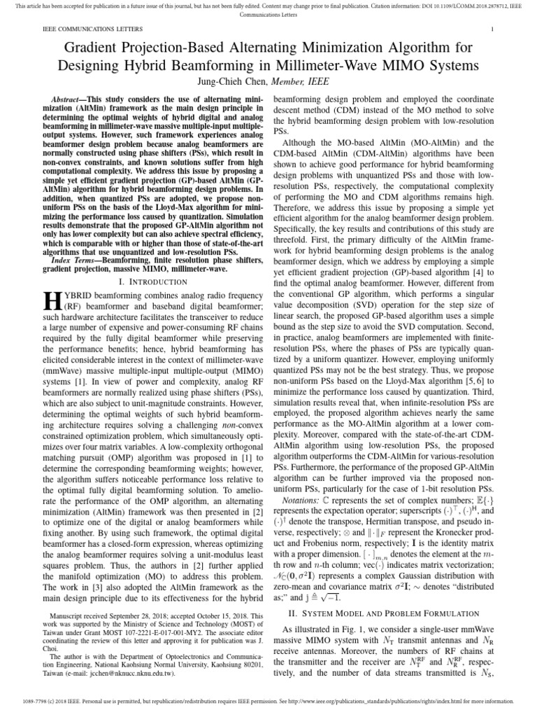 Gradient Projection-Based Alternating Minimization Algorithm For Designing Hybrid Beamforming in ...