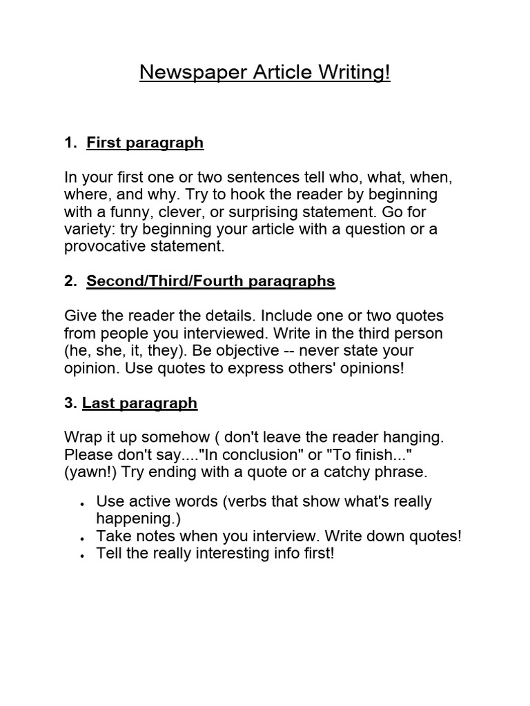 Newspaper Article Writing | PDF Newspaper Article Writing | PDF