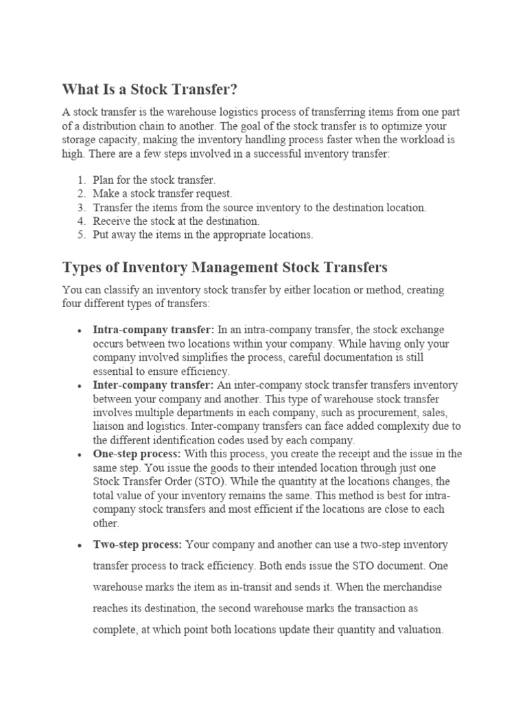 What Is A Stock Transfer | PDF | Inventory | Warehouse