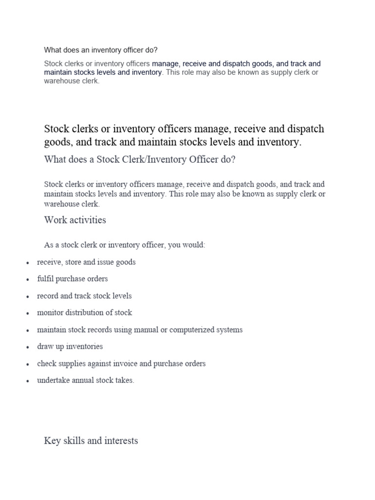 Inventory Officer Job Responsibilities | PDF | Warehouse | Radio ...