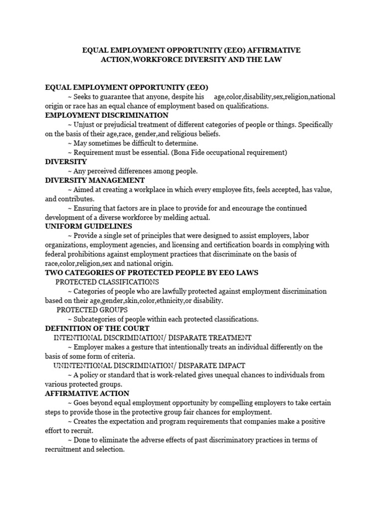 Equal Employment Opportunity Eeo Affirmative Actionworkforce Diversity and The Law | PDF ...
