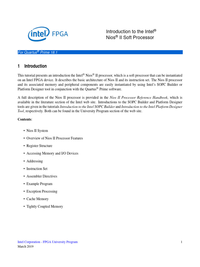 Nios2 Introduction | PDF | Central Processing Unit | Integrated Circuit