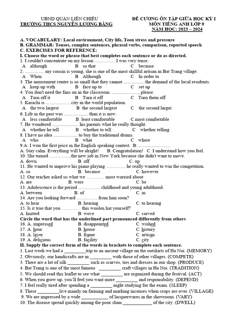 De Cuong GK1 Anh 9 - 2023 - 2024 | PDF | Linguistics