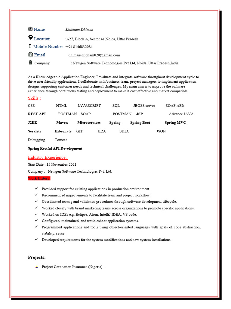 Name Location Mobile Number Email: Skills | PDF | Databases | Java (Programming Language)