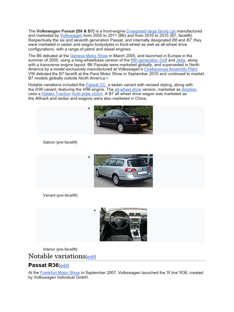 Notable Variations: D-Segment Large Family Car Volkswagen | PDF ...