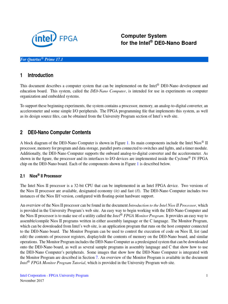 DE0-Nano Computer NiosII | PDF | Central Processing Unit | Field Programmable Gate Array