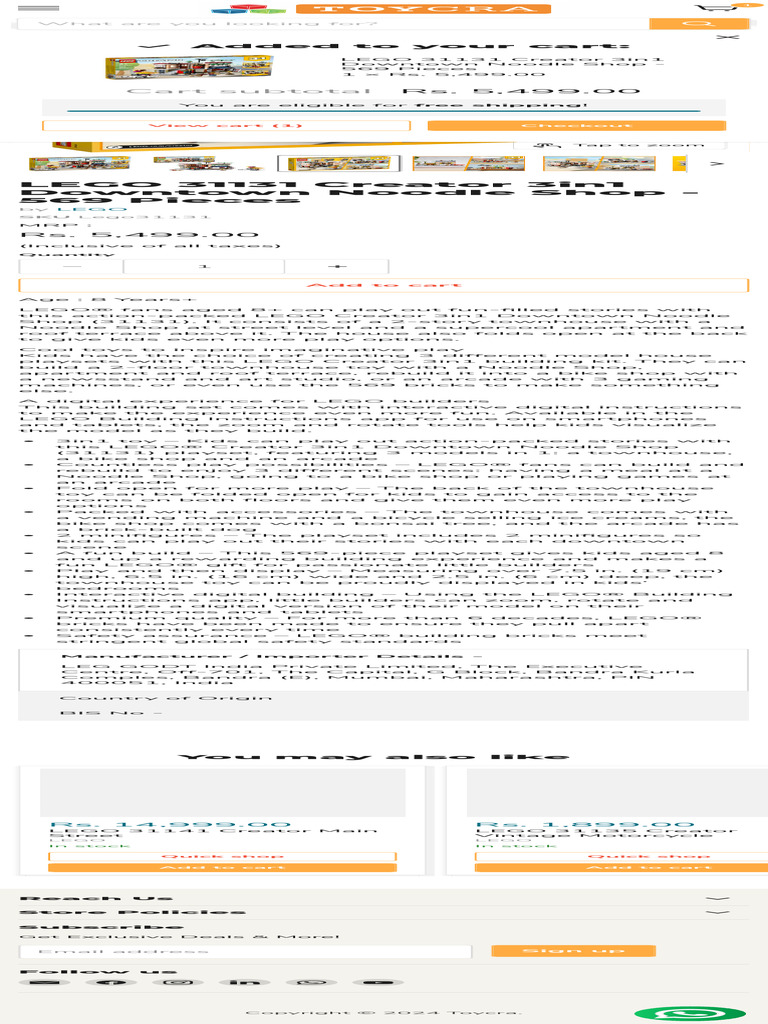 LEGO 31131 Creator 3in1 Downtown Noodle Shop - 569 Pieces — Toycra ...