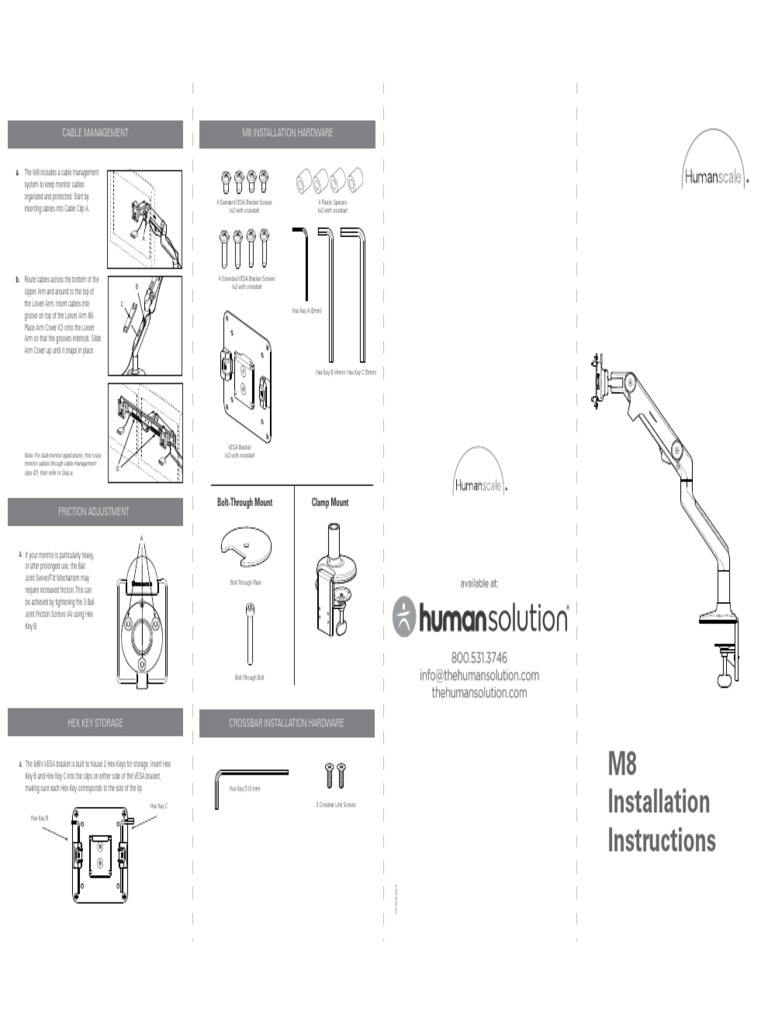 Humanscale m8 Installation Instructions | PDF | Screw | Manufactured Goods