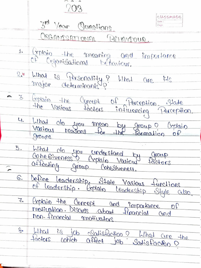 Organisational Behaviour Question Paper-1 | PDF