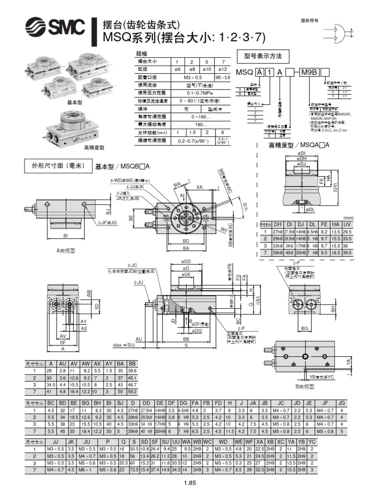 SMC摆动汽缸 MSQ | PDF