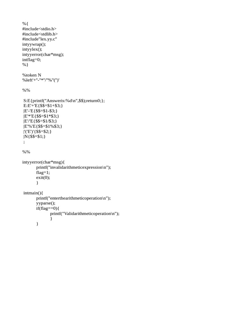 C Program for Arithmetic Expression Parser | PDF | Teaching Methods ...
