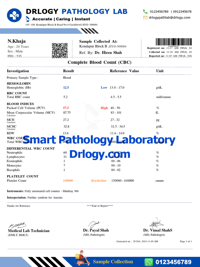 CBC Test Report for Patient N. Khaja | PDF | White Blood Cell | Medical ...