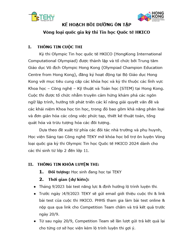 Kế hoạch tuyển sinh - HKICO 2024 | PDF