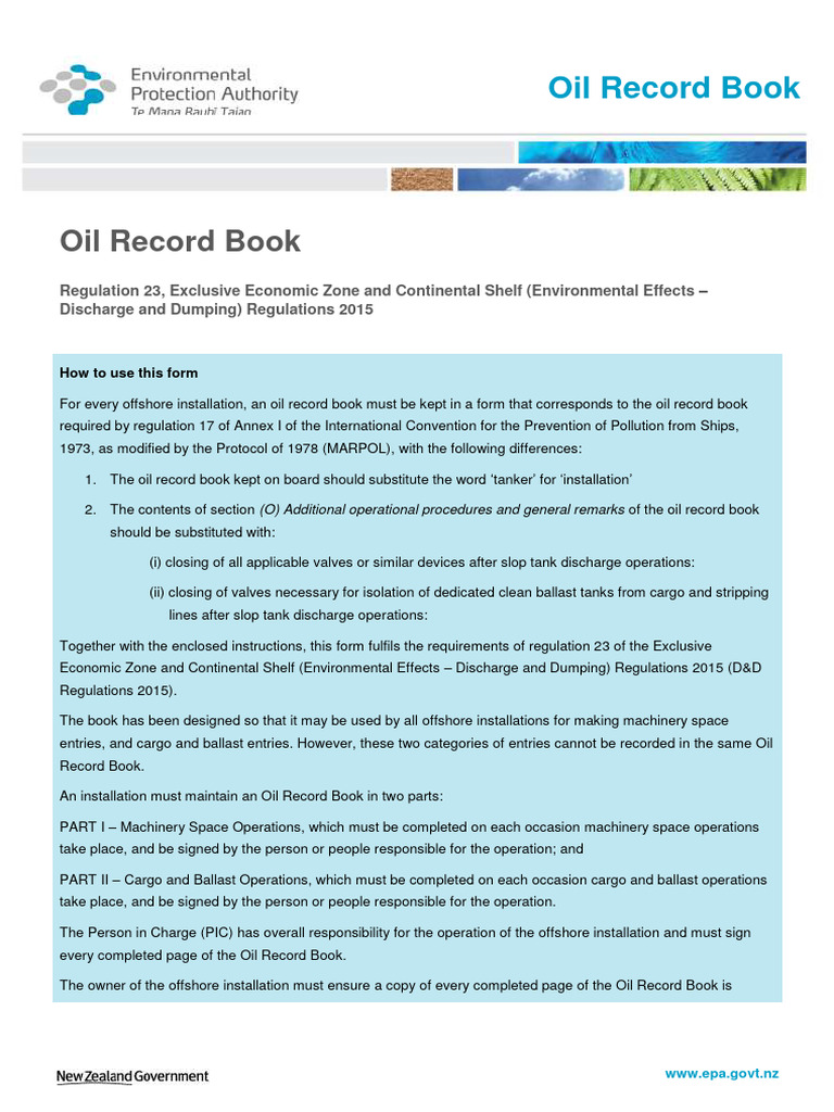Oil Record Book Form | PDF