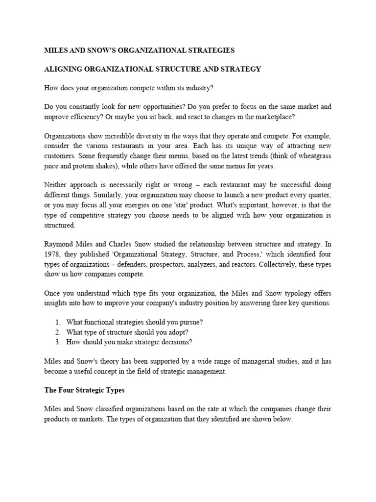 Miles and Snow | PDF | Strategic Management | Market (Economics)